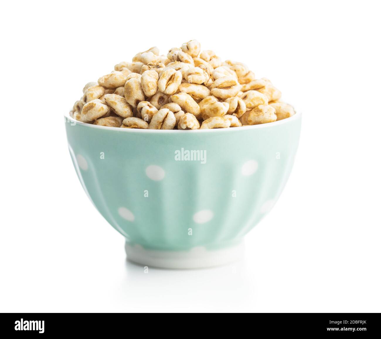 Puffed wheat covered with honey in bowl isolated on white background ...