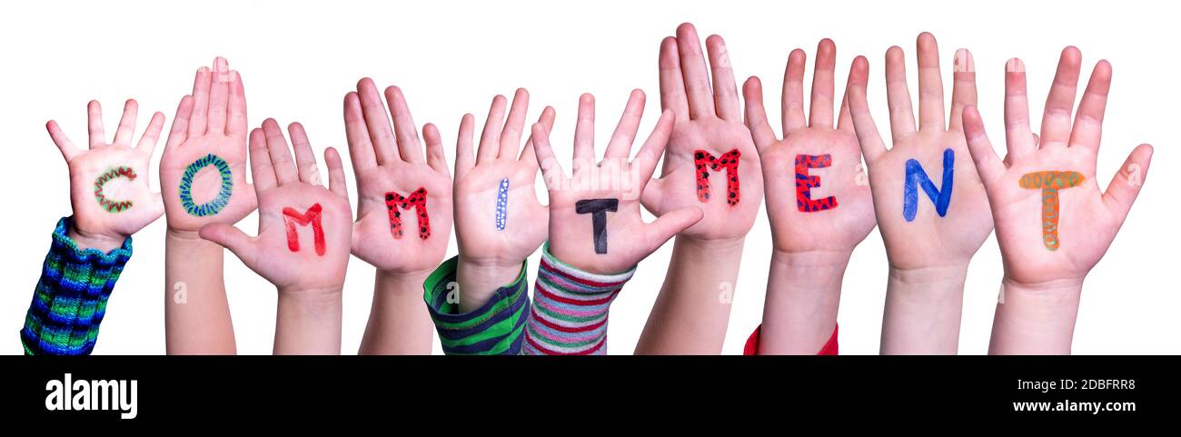 Children Hands Building Colorful Word Commitment. White Isolated ...