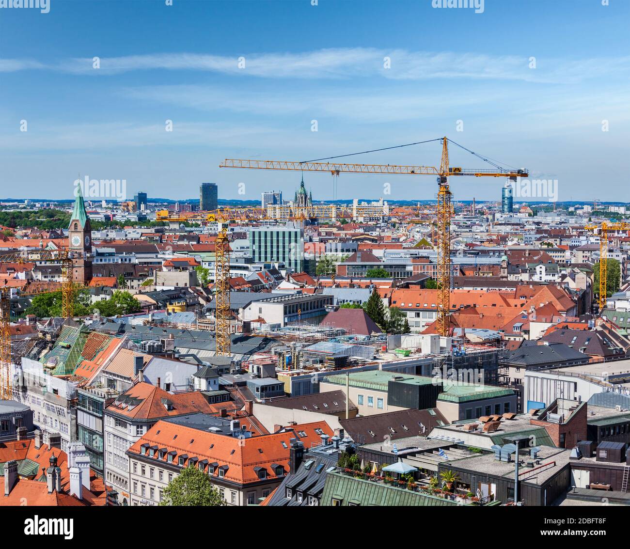 Aerial view of Munich with construction site and cranes, Bavaria ...