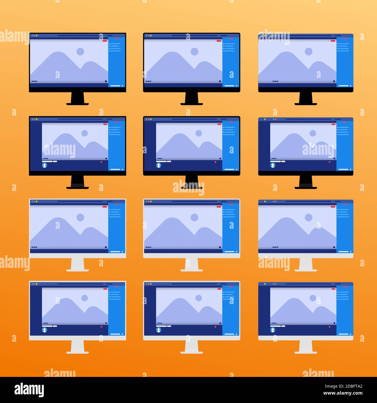 Series of Modern Digital devices Electronic vector. Colorful background ...