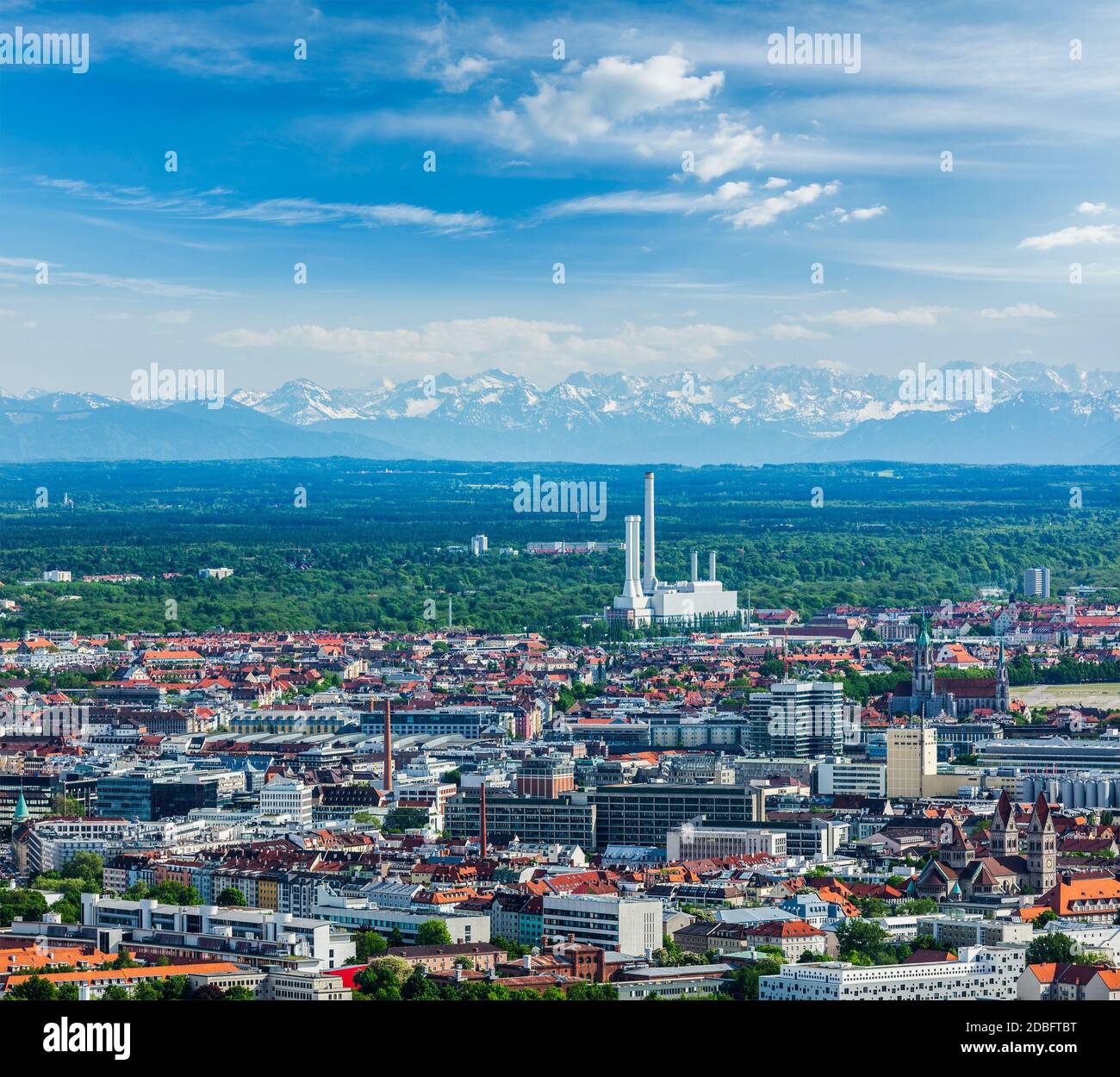 Aerial view of Munich from Olympiaturm (Olympic Tower). Munich, Bavaria ...