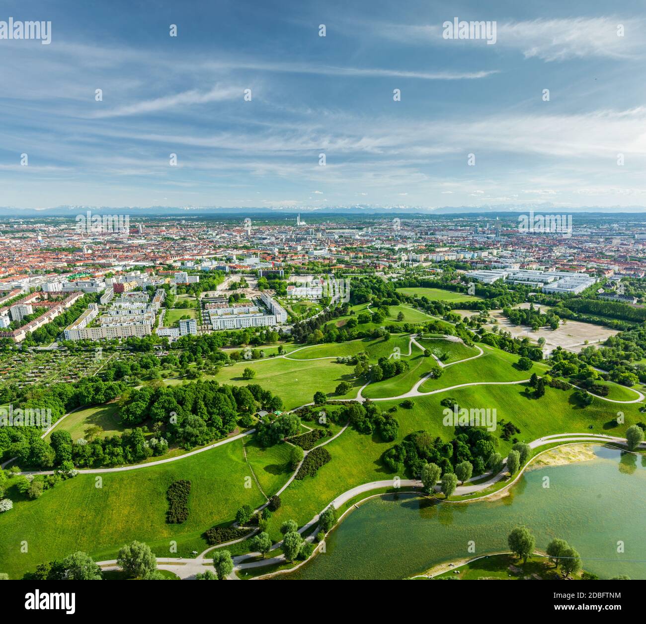 Aerial view of Olympiapark and Munich from Olympiaturm (Olympic Tower ...