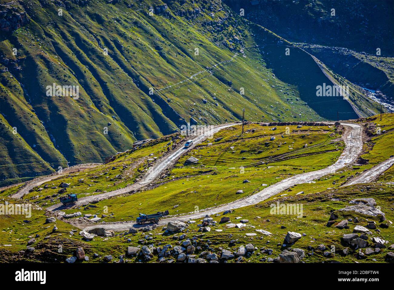 Road in Himalayas. Rohtang La pass, Lahaul valley, Himachal Pradesh ...