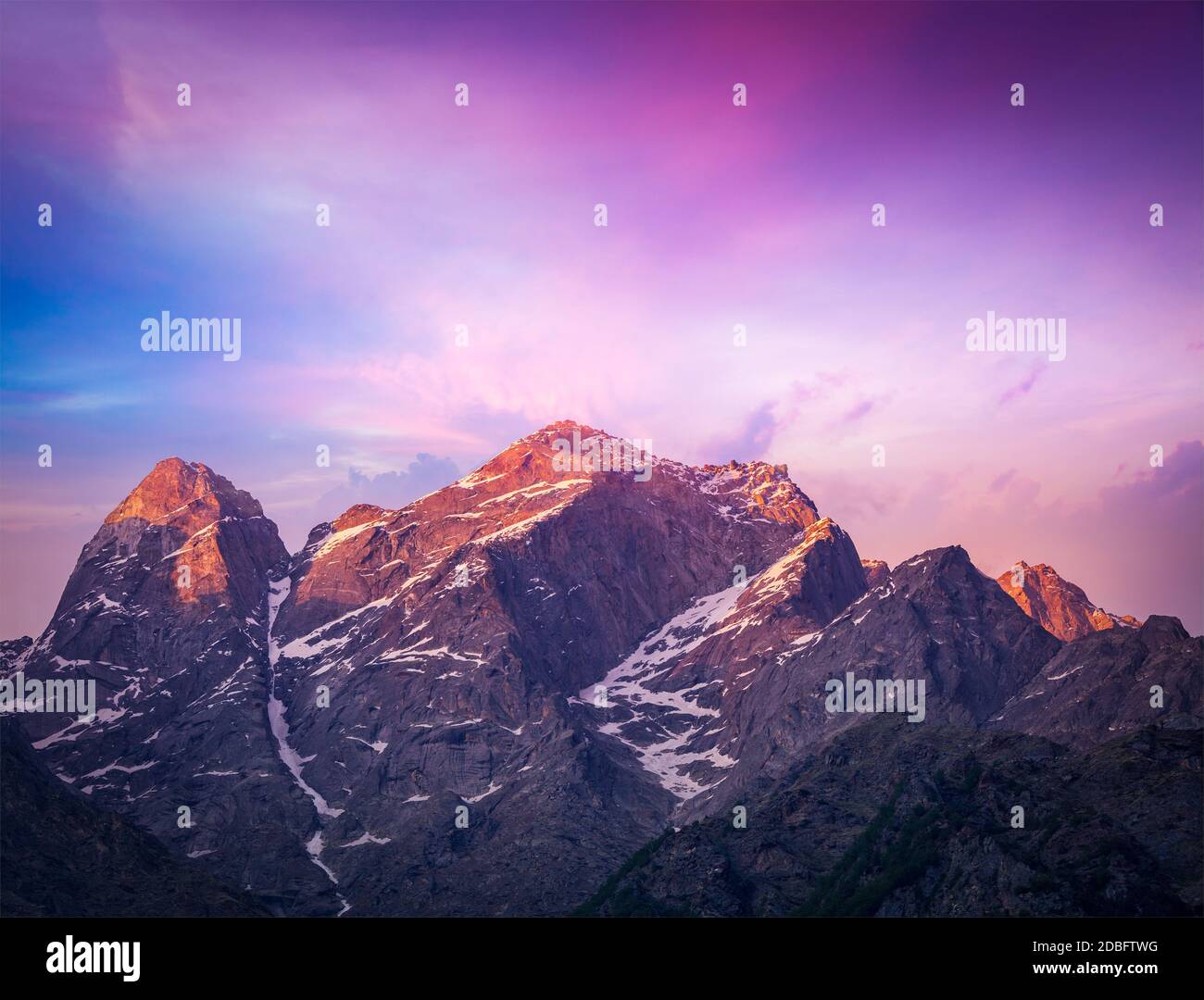 Sunset in Himalayas. Sangla valley, Himachal Pradesh, India Stock Photo ...