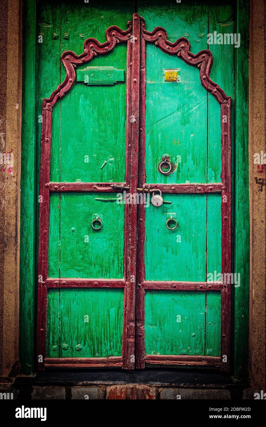 Retro hipster styled image of wooden old door vintage texture ...