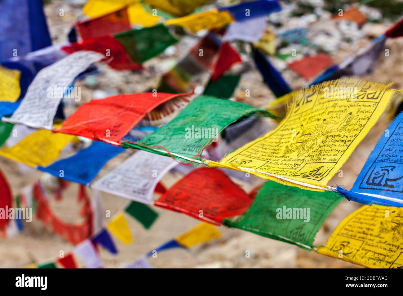 Tibetan Buddhism prayer flags (lungta) with Om Mani Padme Hum Buddhist ...