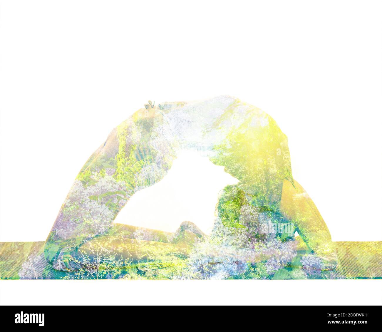 Nature harmony healthy lifestyle concept - double exposure image of ...