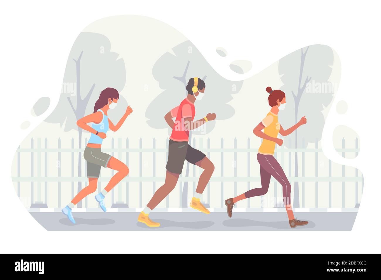 Runners with face masks outdoors Vector illustration Stock Vector Image ...