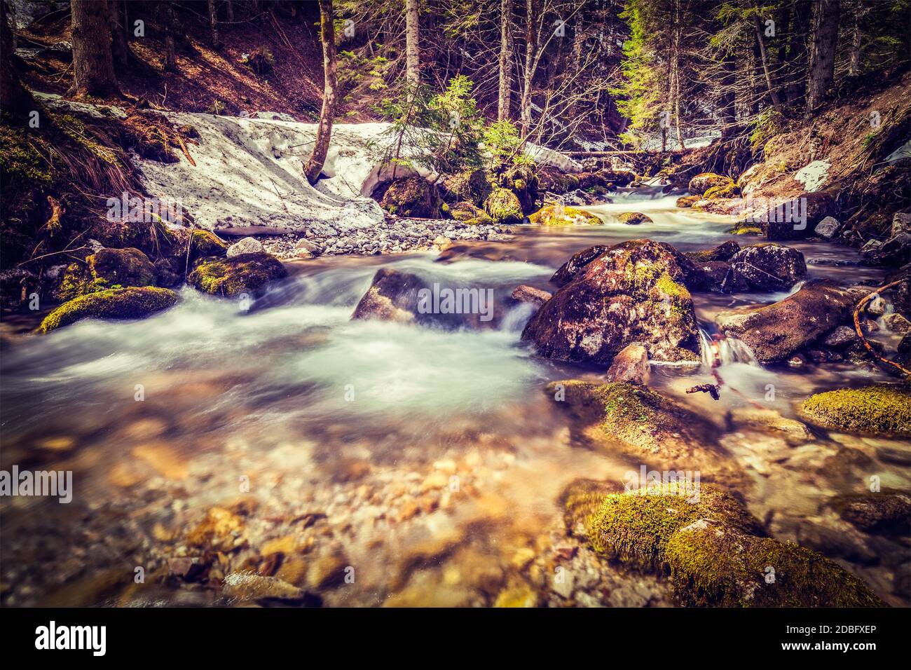 Vintage retro hipster style travel image of Cascade of Sibli-Wasserfall ...