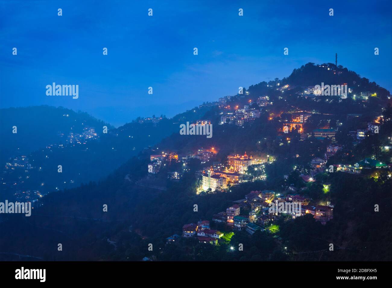 Night view of Shimla - the capital of Indian state Himachal Pradesh ...