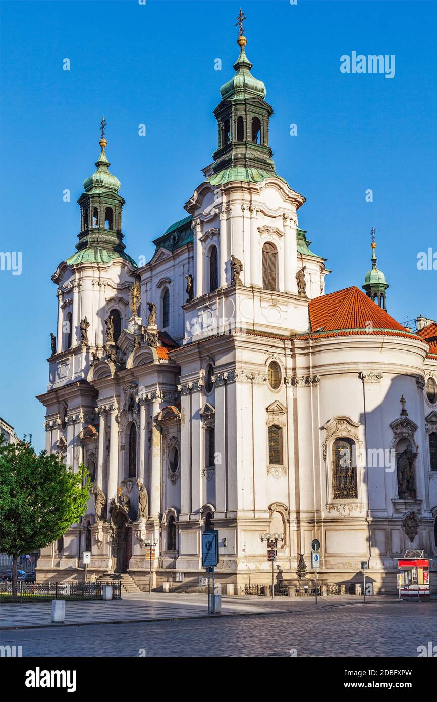 St. Nicholas church at Old Town Square early in morning, Prague, Czech ...