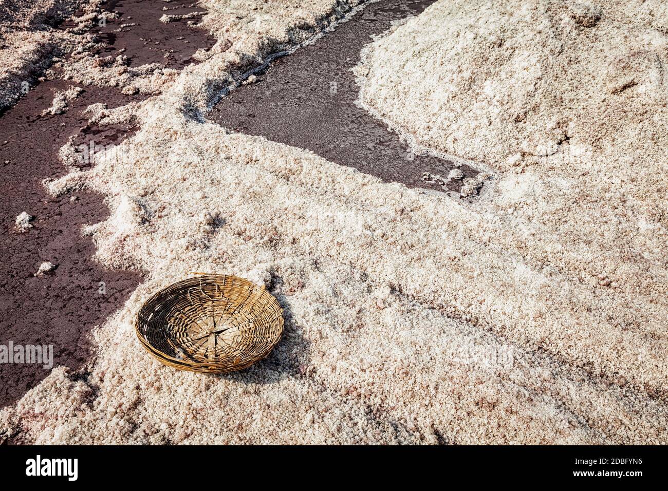 Empty basket at salt mine at Sambhar Lake, Sambhar, Rajasthan, India ...