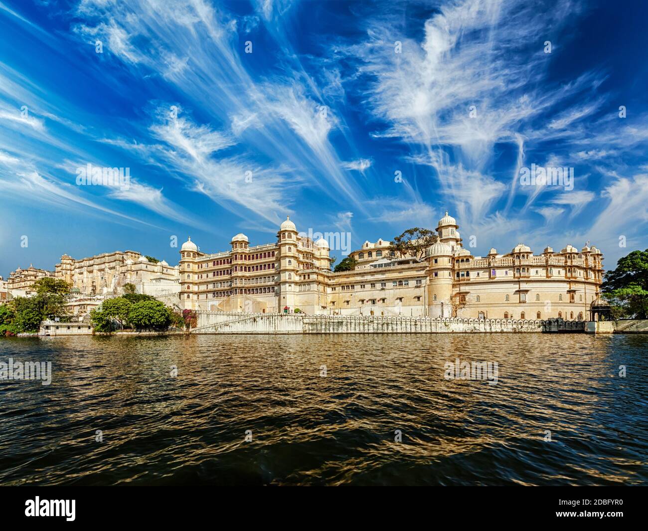 City Palace view from the lake. Udaipur, Rajasthan, India Stock Photo ...