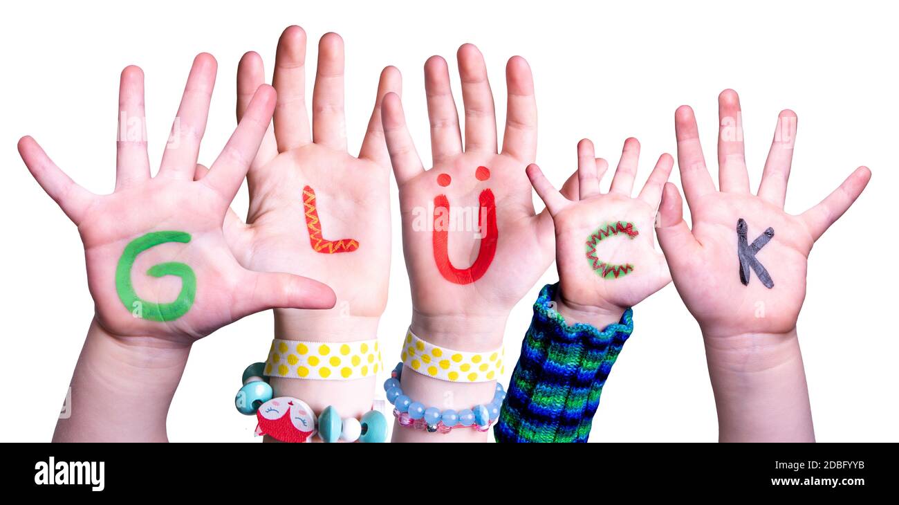 Children Hands Building Colorful German Word Glueck Means Luck. White ...