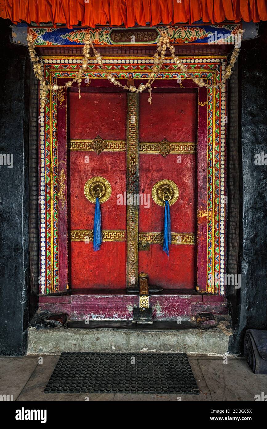 Door of Spituk Gompa (Tibetan Buddhist monastery). Ladakh, India Stock ...