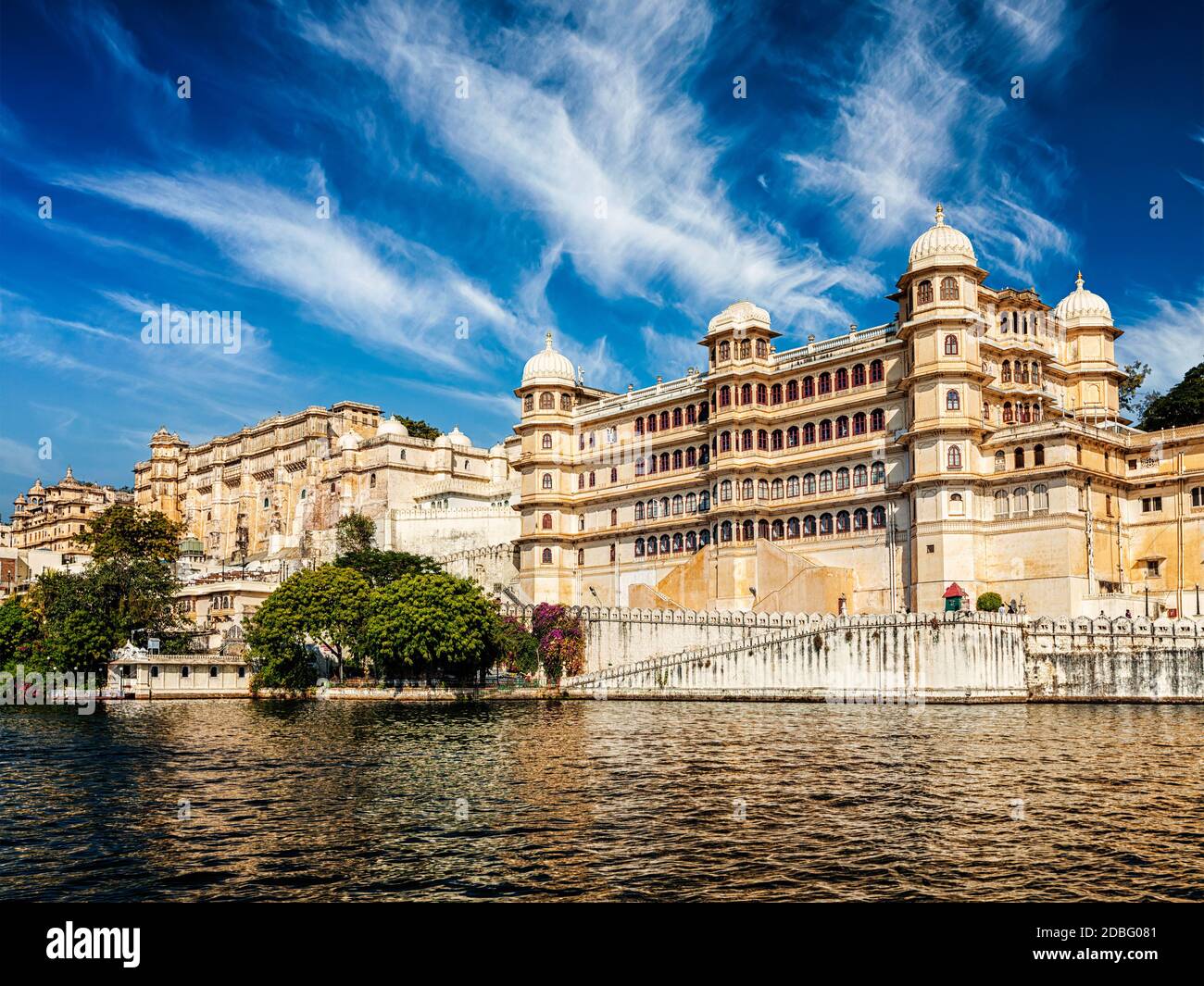 City Palace view from the lake. Udaipur, Rajasthan, India Stock Photo ...