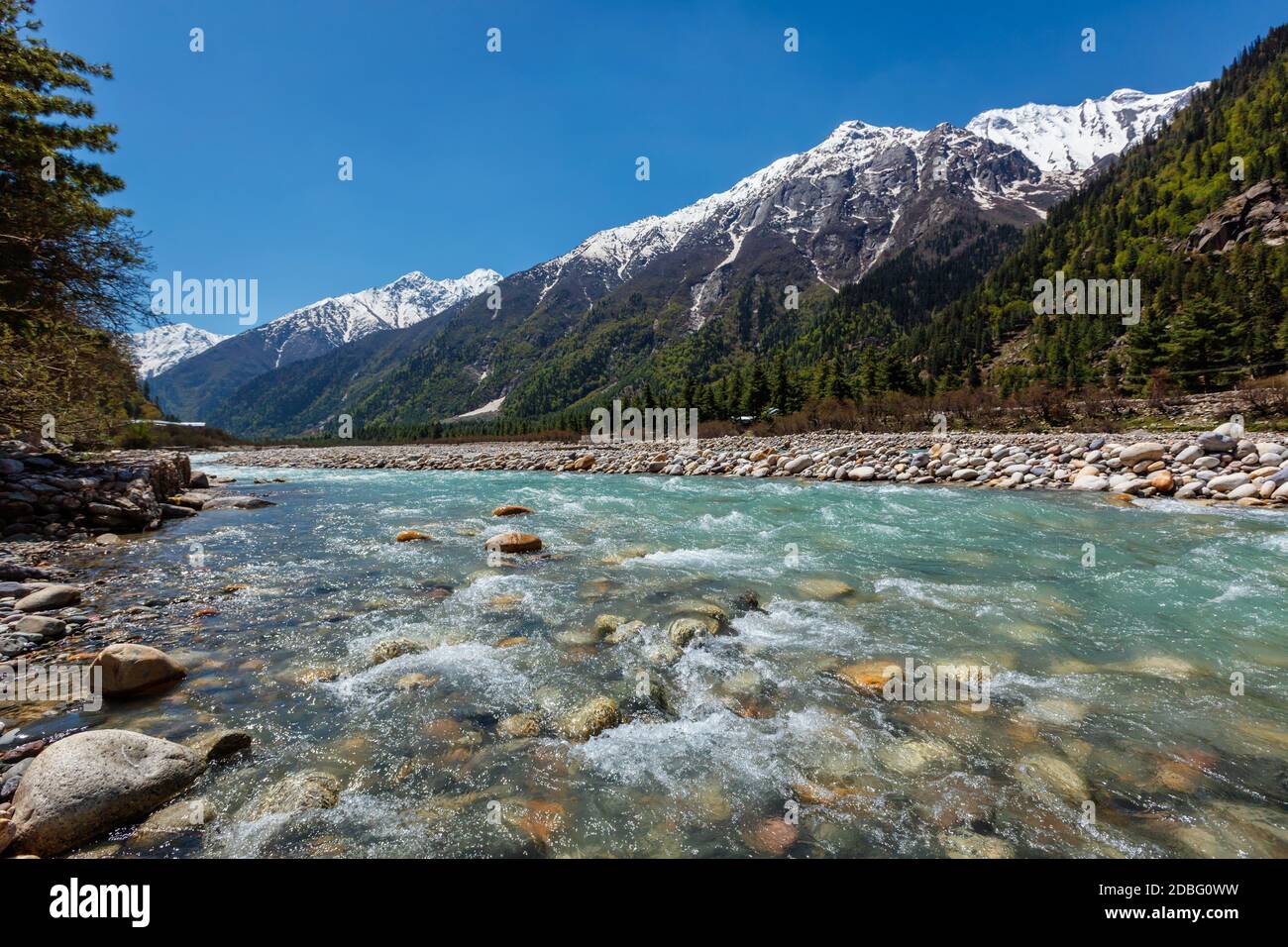 Baspa river in Himalayas mountains. Sangla Valley, Himachal Pradesh ...