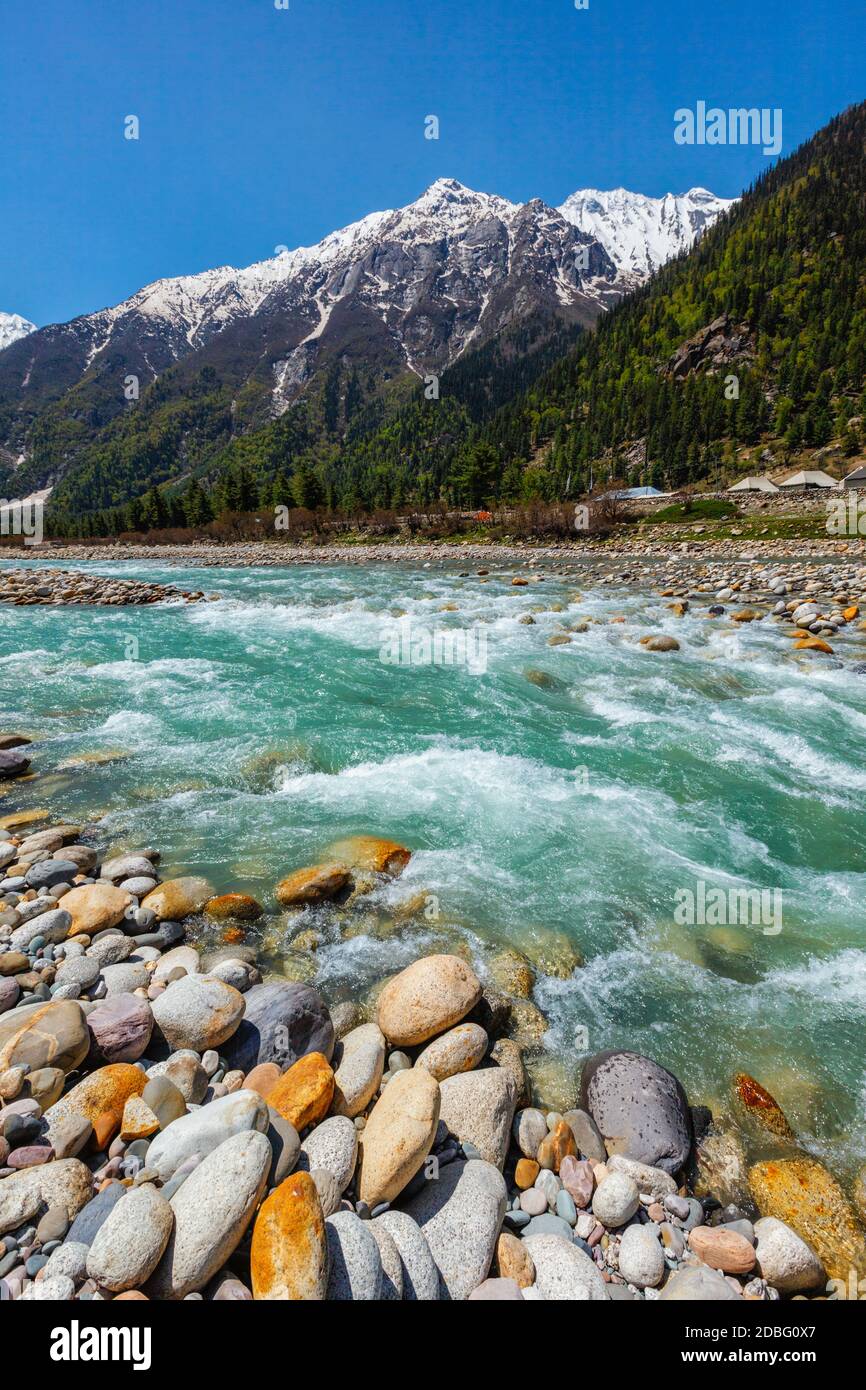 Baspa river in Himalayas mountains. Sangla Valley, Himachal Pradesh ...