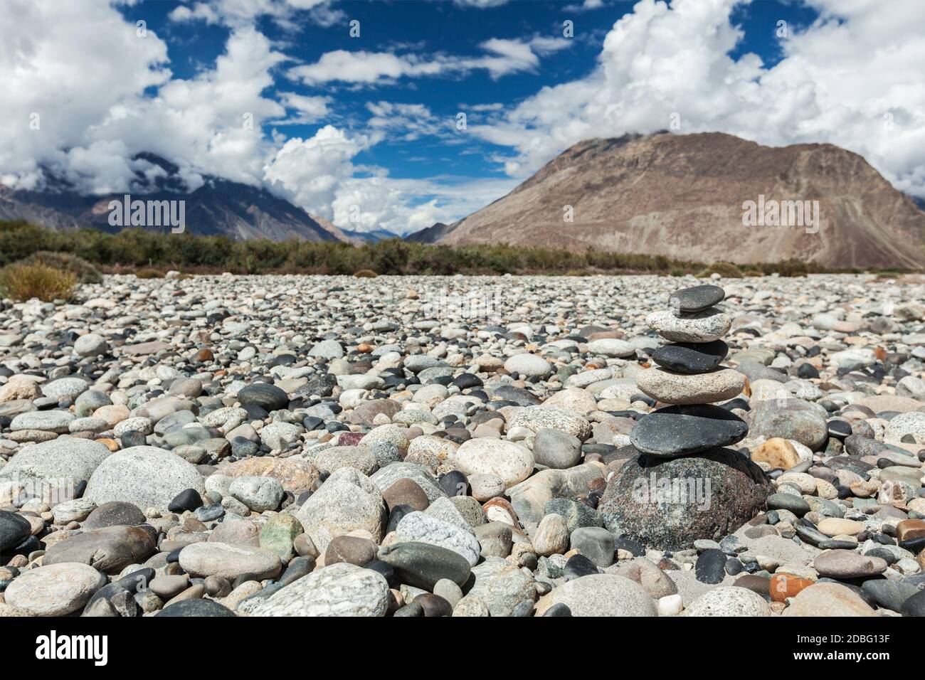 Zen balanced stones stack in Himalayas mountains. Nubra valley, Ladakh ...