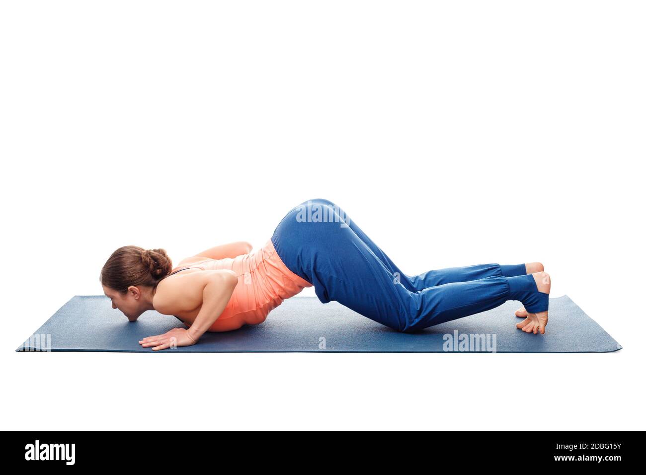 Woman doing Hatha yoga asana Ashtangasana - eight-limbed pose posture ...