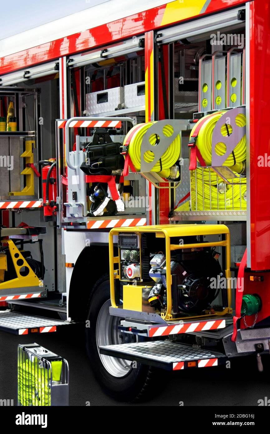 Fire engine truck with lot of rescue equipment Stock Photo - Alamy