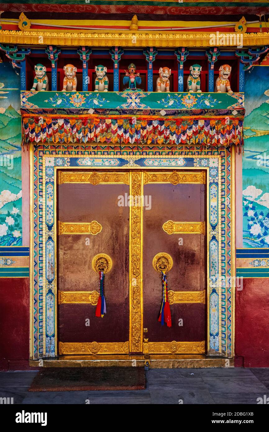 Door gate in Buddhist monastery. Mud village, Pin Valley, Himachal ...