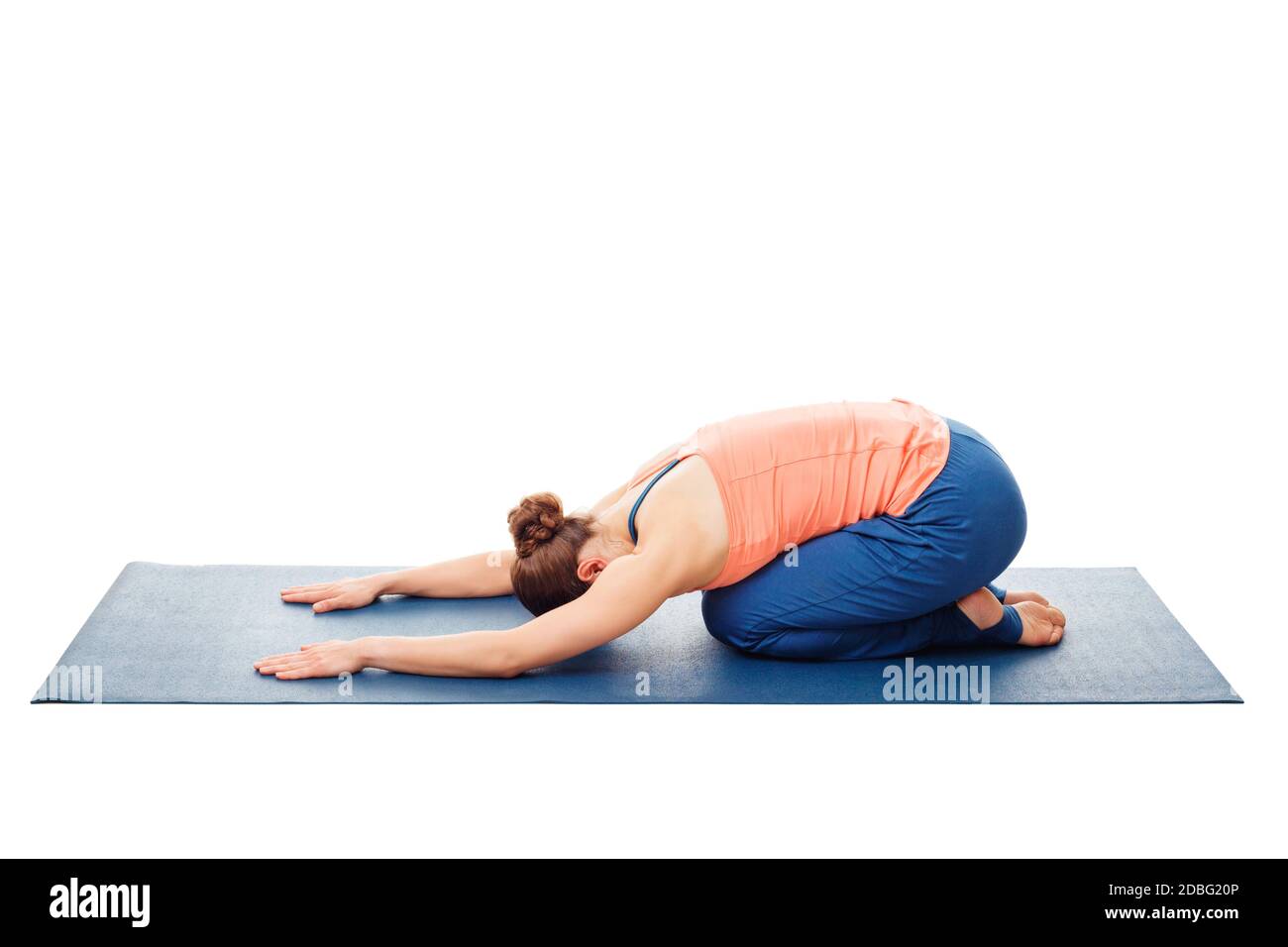 Woman doing Ashtanga Vinyasa Yoga relaxation asana Balasana - child ...