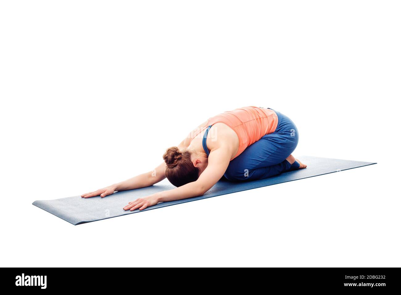 Woman doing Ashtanga Vinyasa Yoga relaxation asana Balasana - child ...