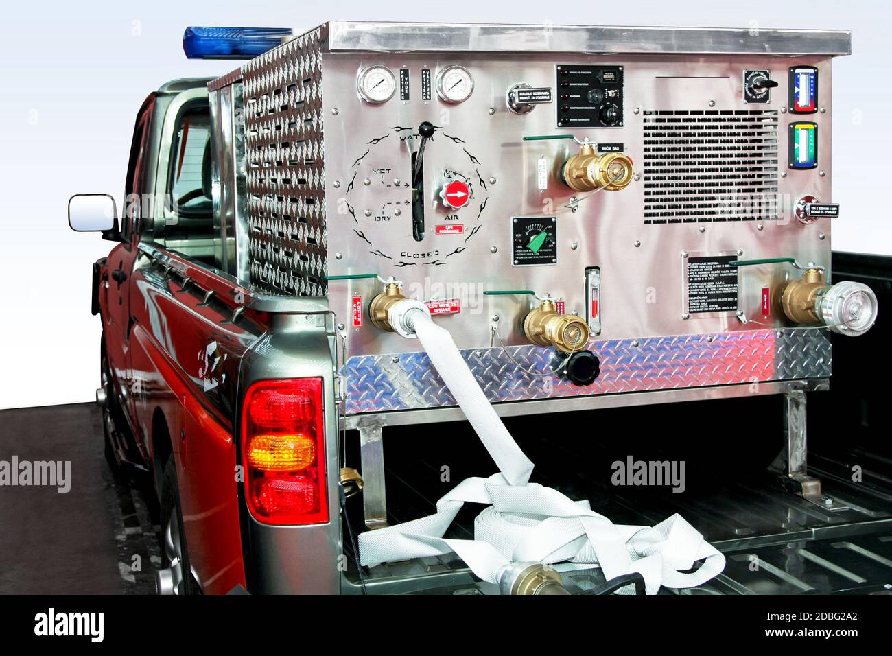 Foam and water pump engine on fire truck Stock Photo - Alamy