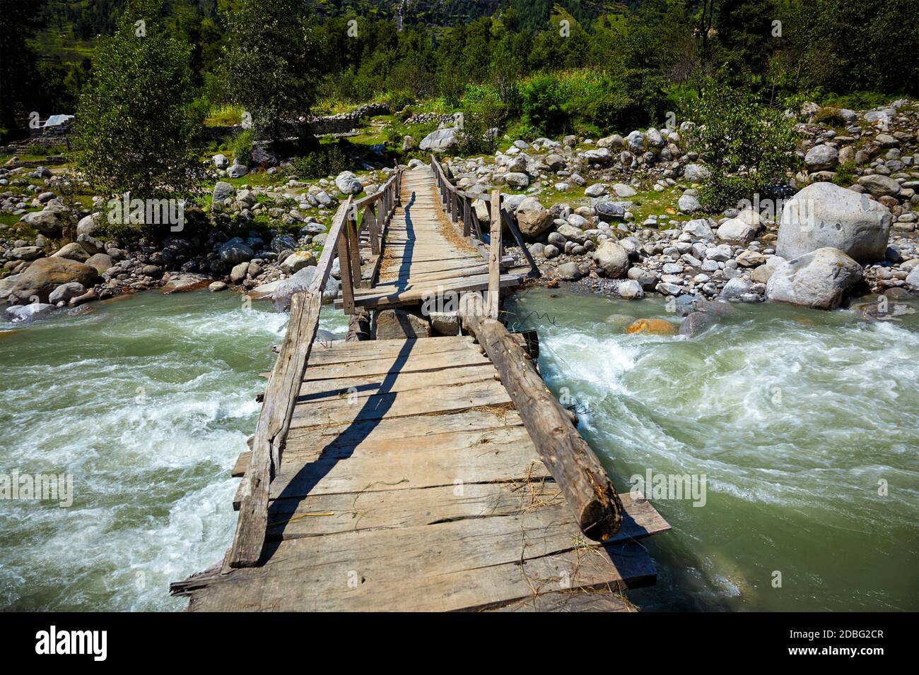 Bridge over Beas River in Himalayas near Manali. Kullu Valley, Himachal ...