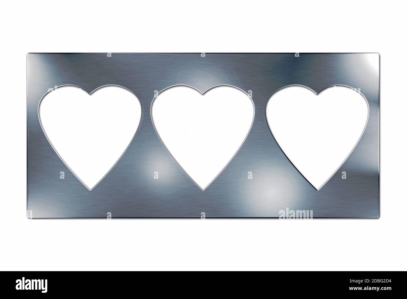 Three hearts in brushed metal frame isolated Stock Photo - Alamy