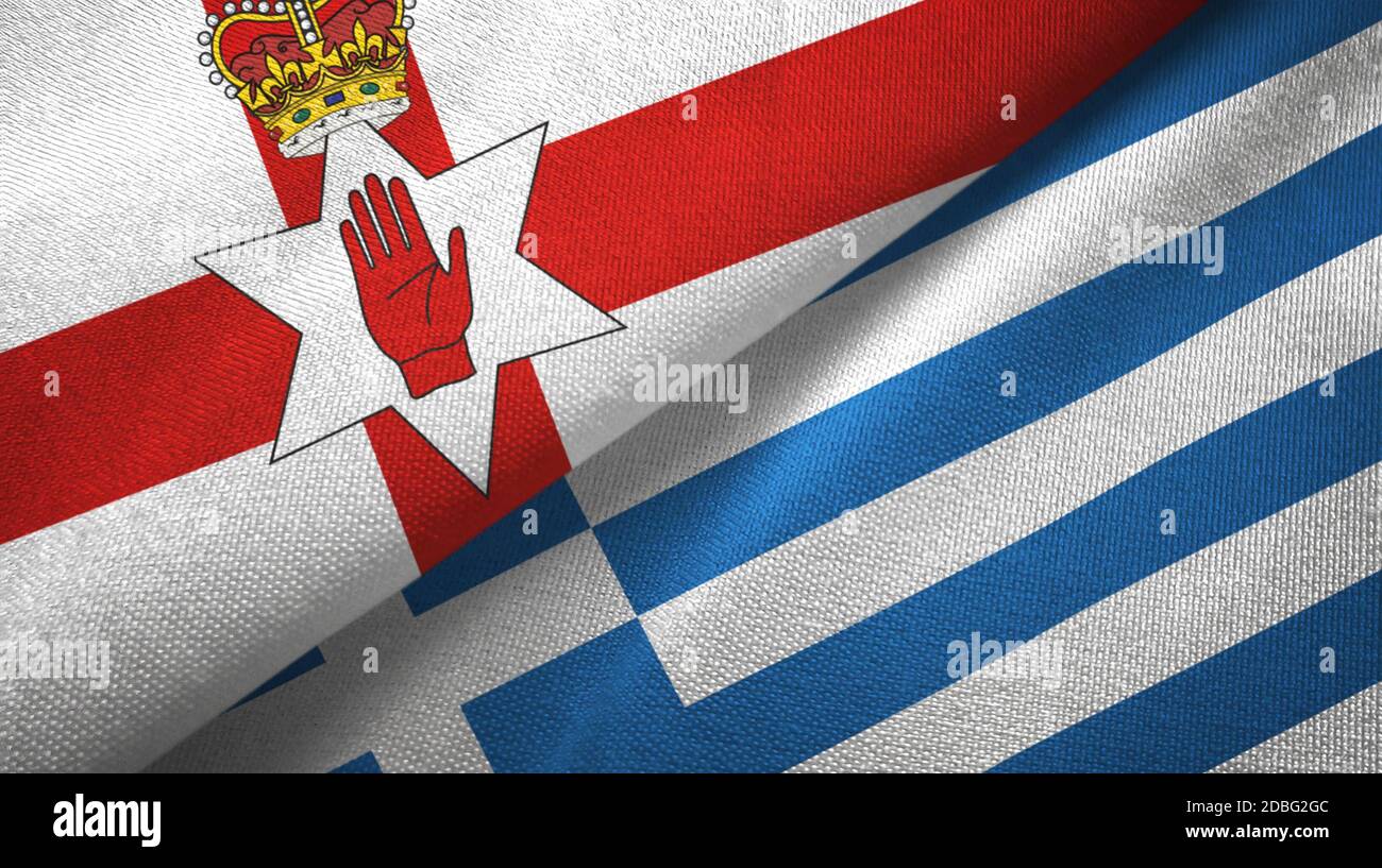 Northern Ireland and Greece two flags textile cloth, fabric texture ...