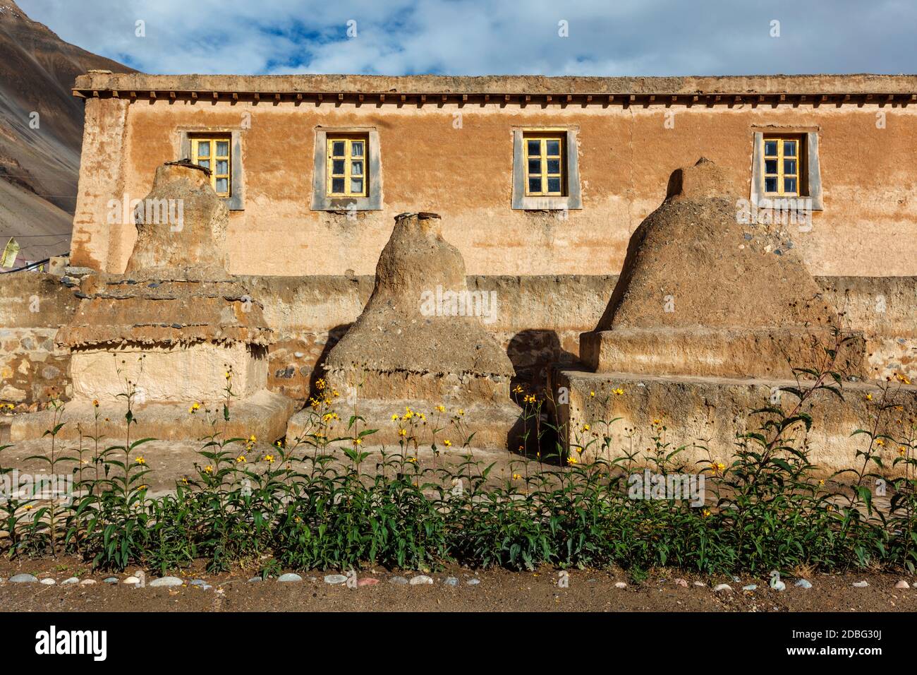 Buddhist Tabo monastery building and gompas made of clay in Tabo ...