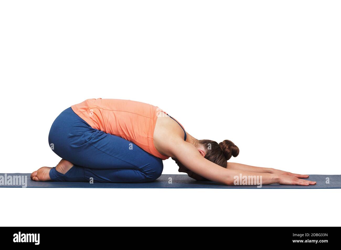 Woman relax in Hatha yoga asana Balasana - child's pose resting ...