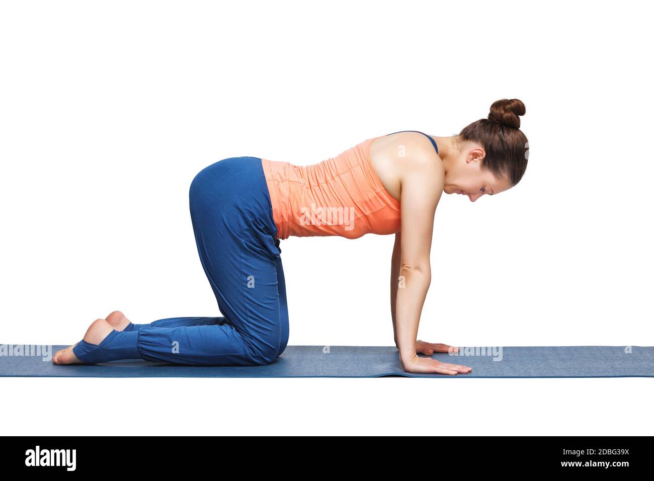 Beautiful sporty fit woman practices yoga asana bitilasana - cow pose ...