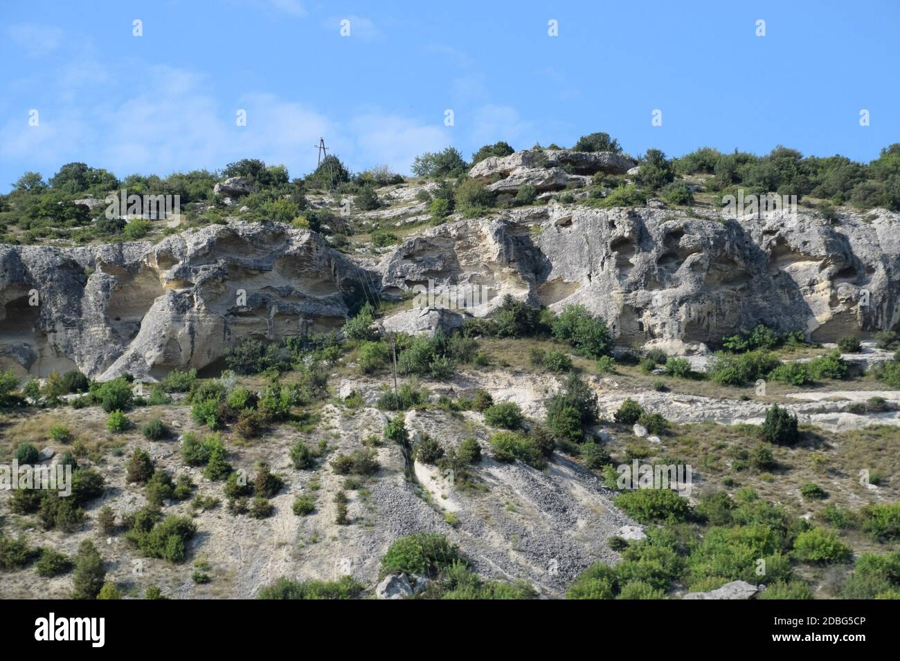Limestone cliffs with a sample of material, limestone erosion in the ...