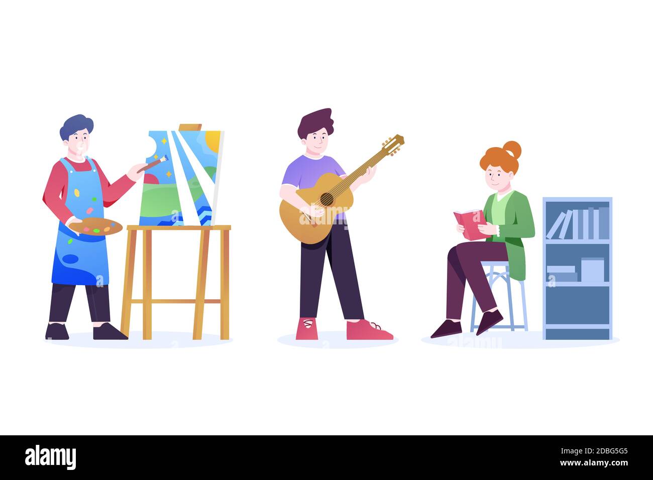 Modern people doing different cultural activities illustrated Vector ...