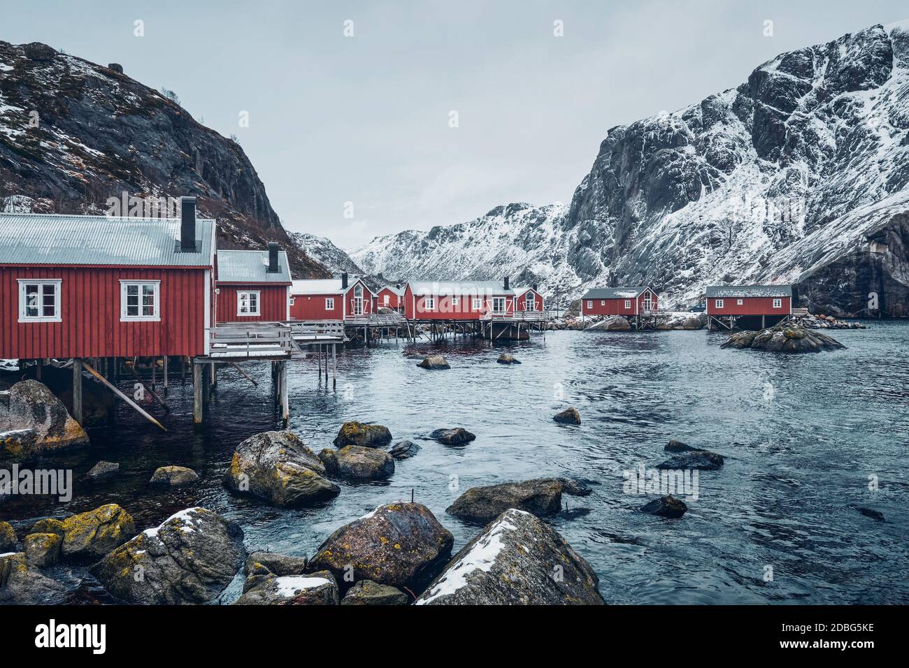 Nusfjord authentic traditional fishing village with traditional red ...