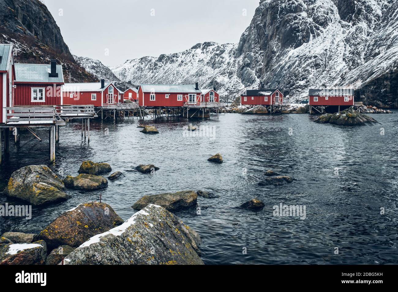 Nusfjord authentic traditional fishing village with traditional red ...