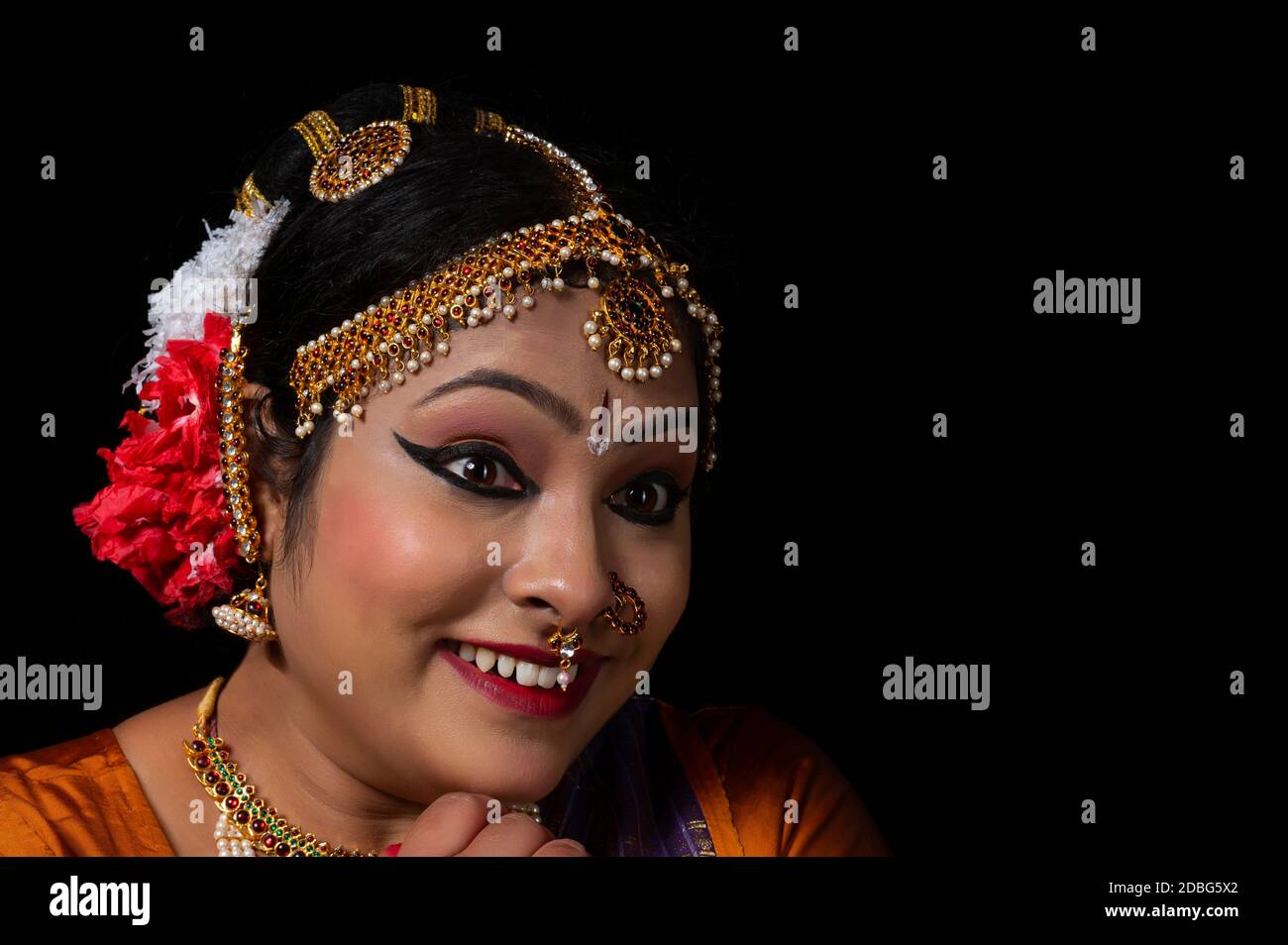 Kuchipudi dancer showing Hasya rasa in the form of dance Stock Photo ...