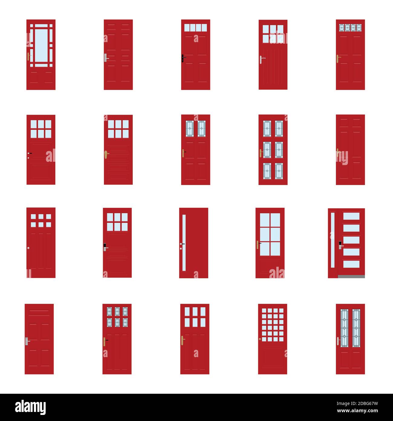 Front doors to houses and buildings set in flat design style isolated ...