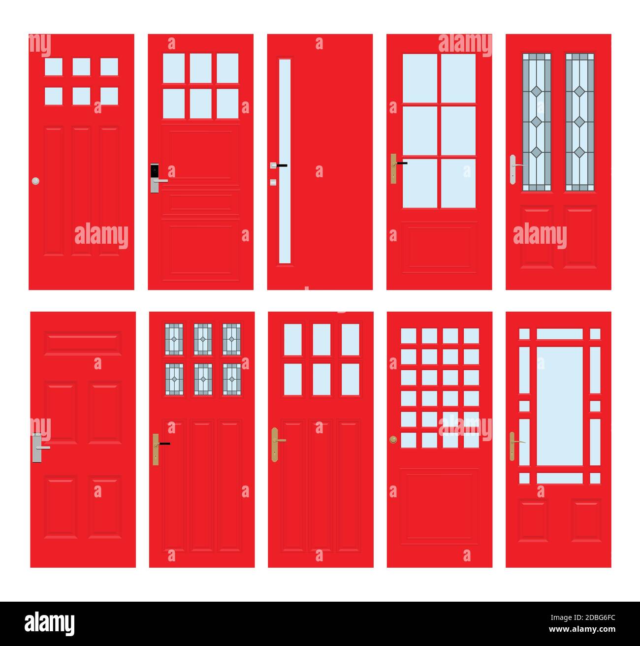 Front doors to houses and buildings set in flat design style isolated ...