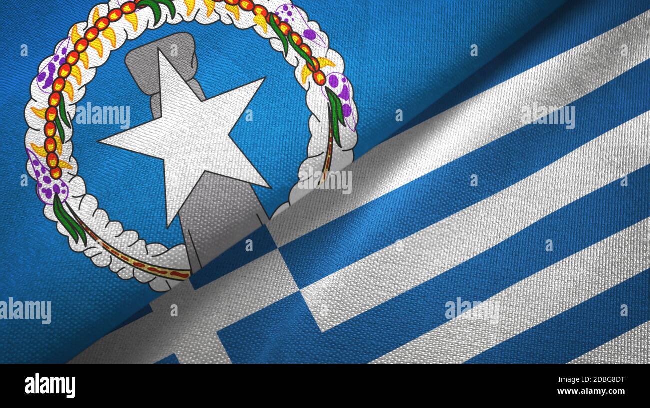 Northern Mariana Islands and Greece two flags textile cloth, fabric ...