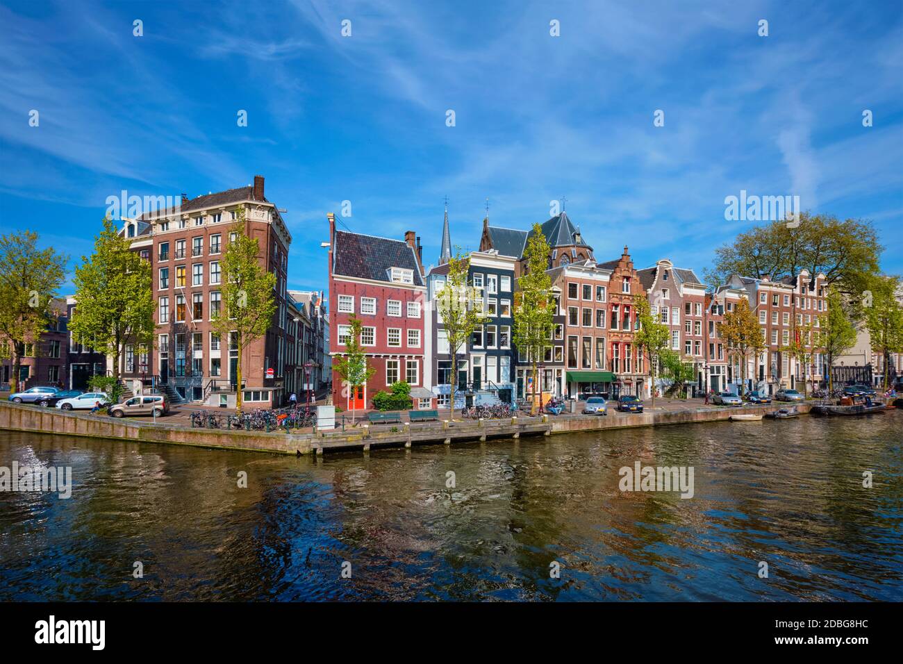 Amterdam cityscape with canal and medieval houses. Amsterdam ...