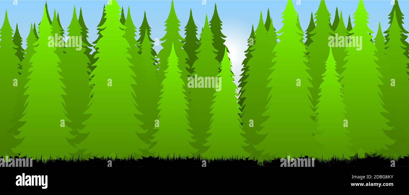 Vector green forest with grass on sunset background. EPS 10 Stock ...