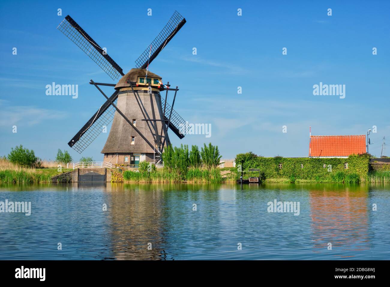 Netherlands rural lanscape with windmills at famous tourist site ...