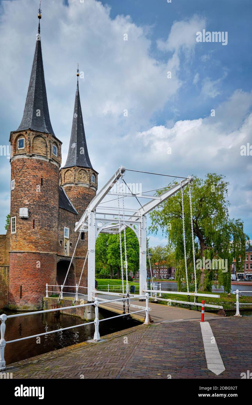 Oostport (Eastern Gate) of Delft illuminated at night. Delft ...