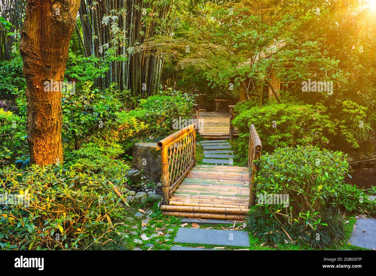 Small bridge in park in Chengdu, China Stock Photo - Alamy