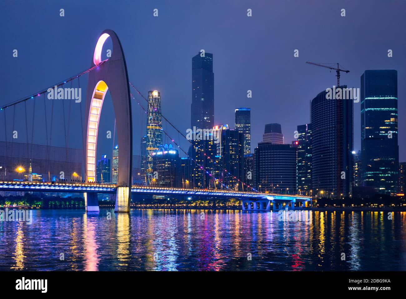Guangzhou cityscape skyline over the Pearl River with Liede Bridge ...