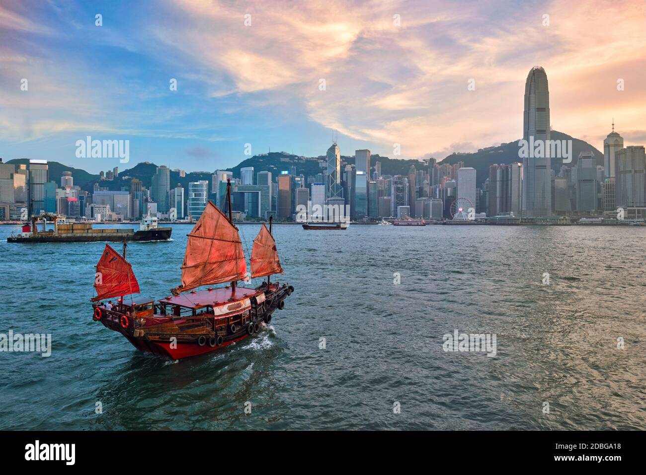 Hong Kong skyline cityscape downtown skyscrapers over Victoria Harbour ...